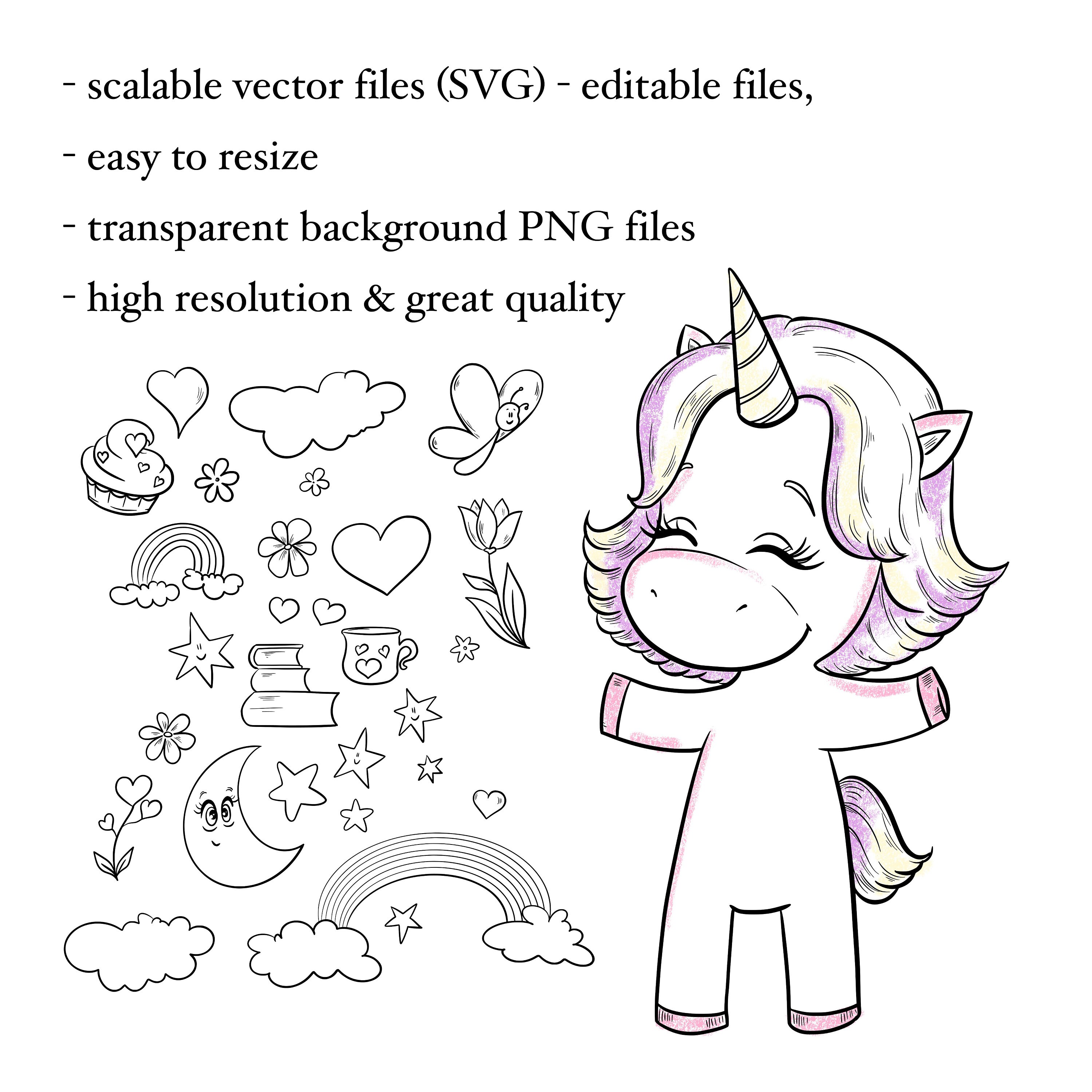 Unicorn Digital Stamps Set, Cute Unicorn Clipart for Coloring ...