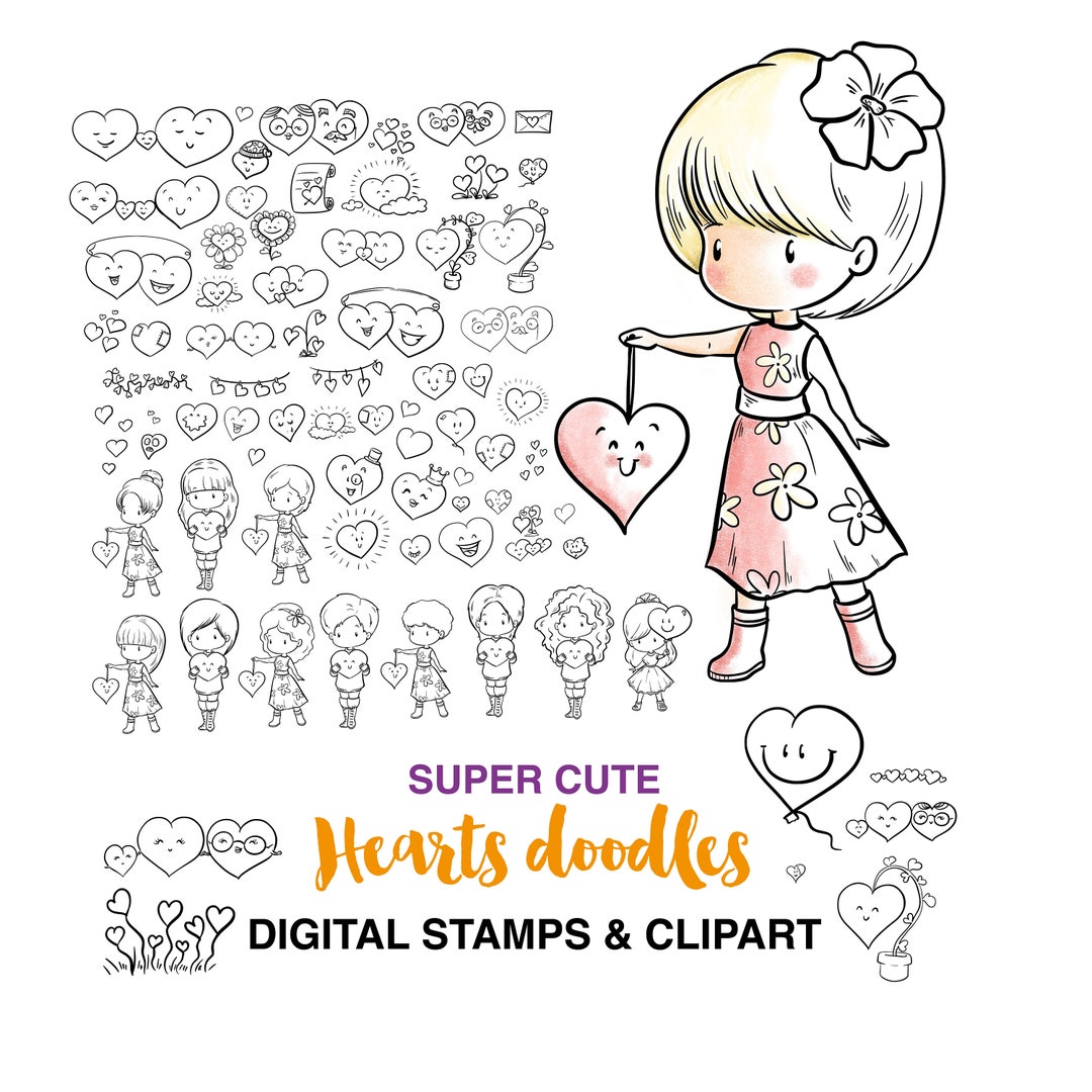 Valentine's Day Digital Stamps, Heart Doodle Graphics, Love and Romance ...
