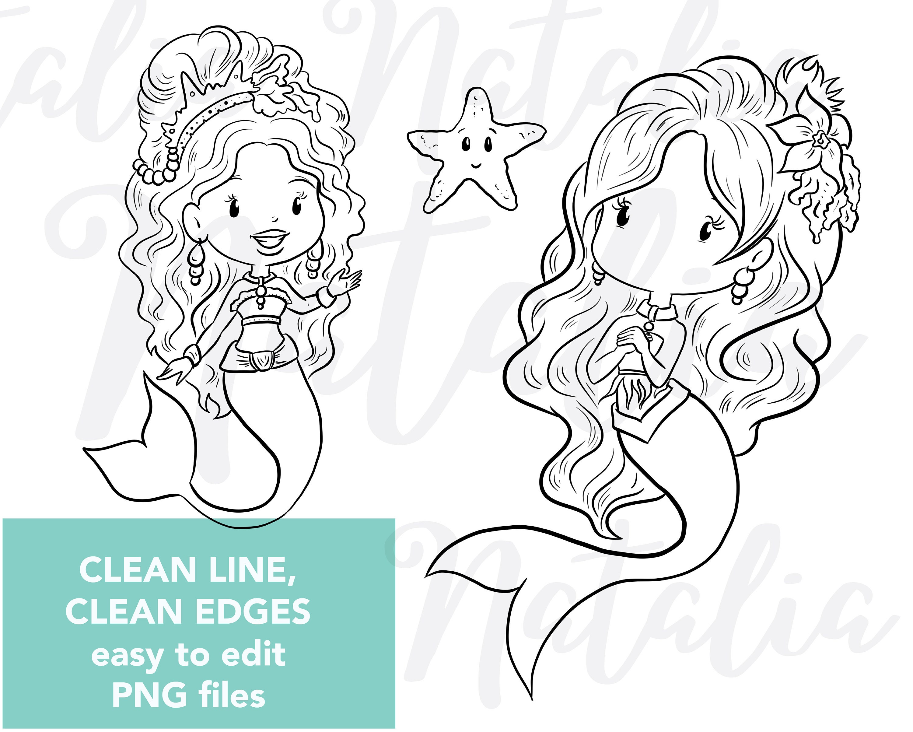 New Mermaids Digital Stamps Set, Mermaid Clipart, PNG, JPG Printable ...