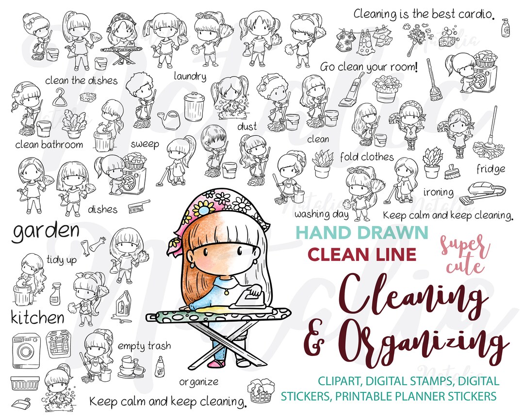 Cleaning Digital Stamps, Organizing Planner Stickers, Transparent ...