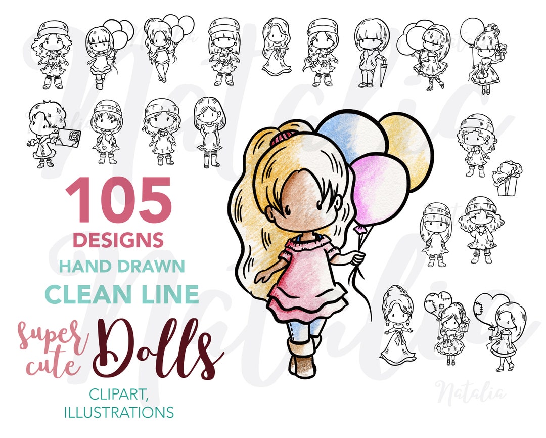 Cute Girls Digi Stamps, Dolls Clip Art for Crafts, Card Making ...