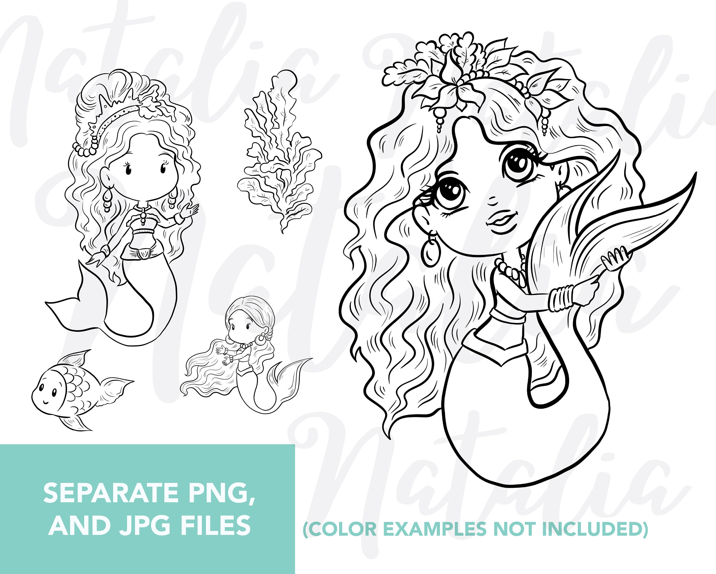 New Mermaids Digital Stamps Set, Mermaid Clipart, PNG, JPG Printable ...
