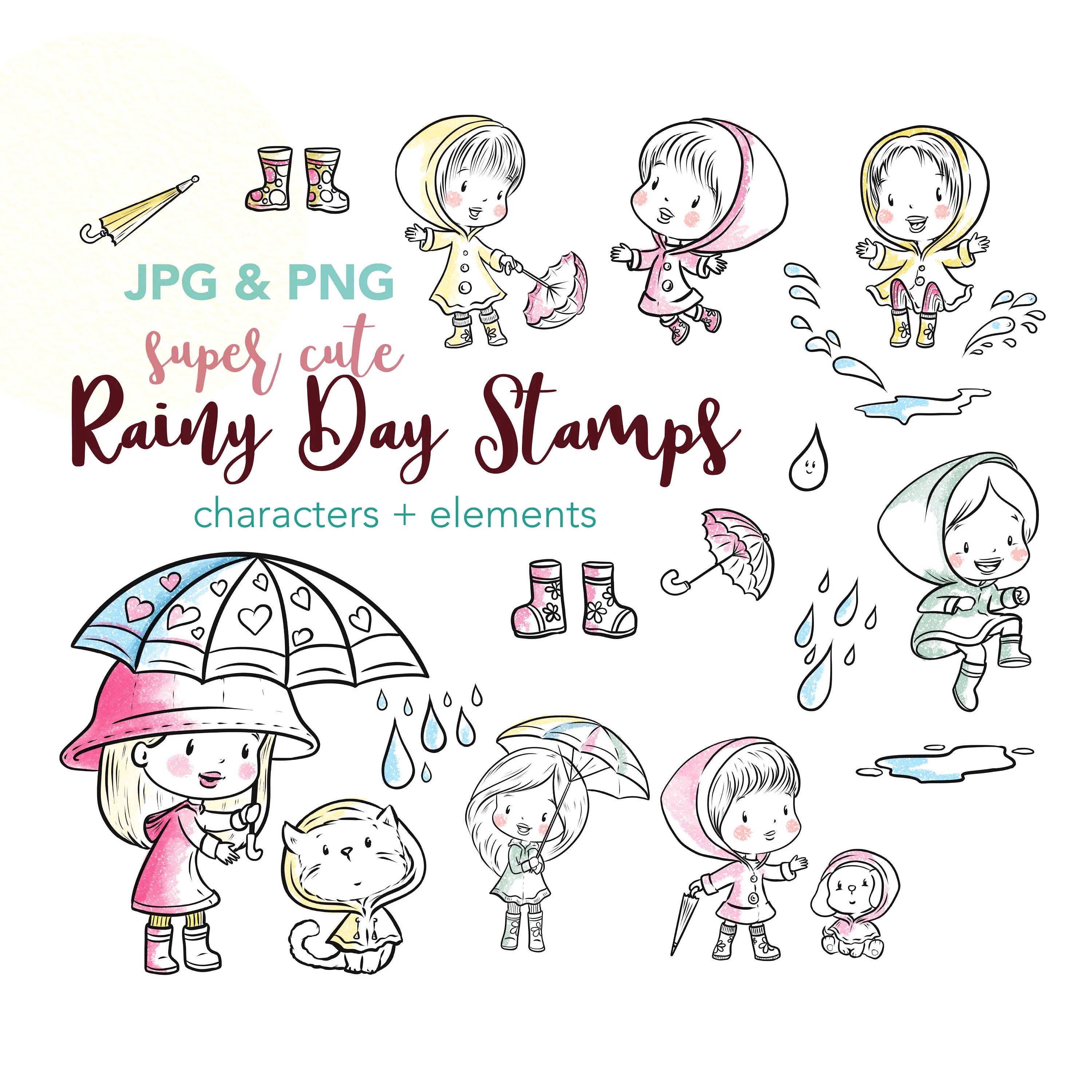 Rainy Day Digital Stamps, Cute Clipart and Digital Stickers ...