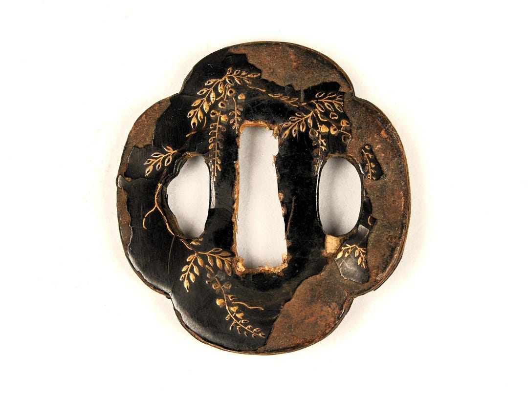 Antique Japanese Tsuba in Lacquered Wood With Botanical Motifs - Etsy