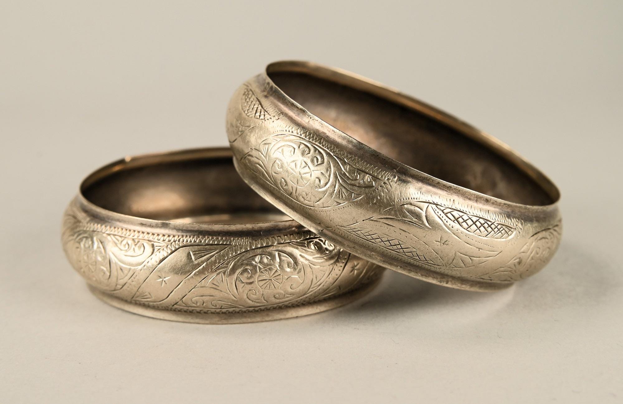 Pair of Antique Engraved Silver Bangles - Etsy