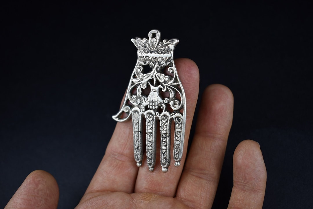 Antique Engraved Silver Pendant - Hand of Fatima - Etsy