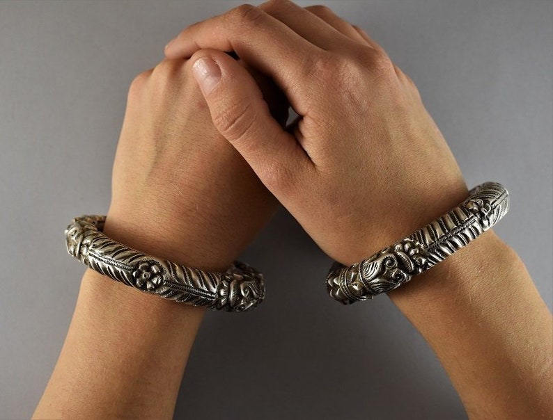 Pair of antique indian silver bangles | Etsy