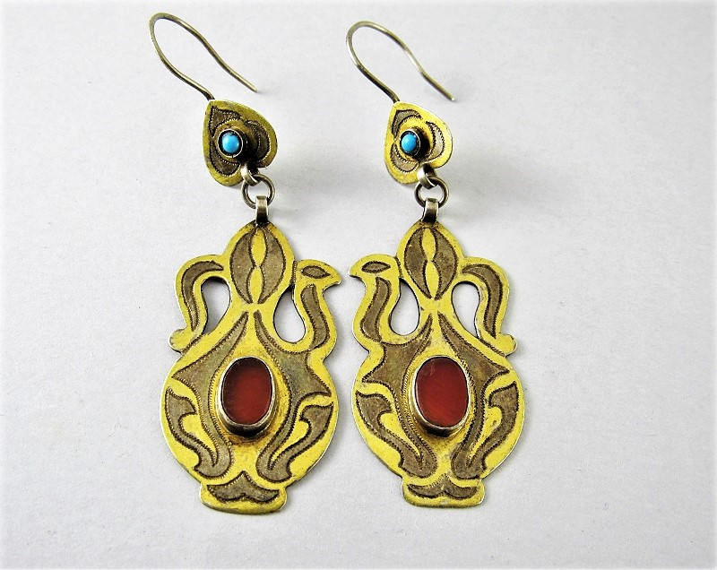 Turkmen Earrings - Turkmen Jewelry - Carnelian Earrings - Ethnic ...