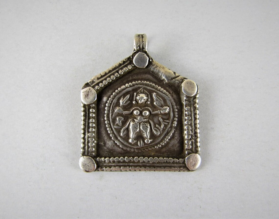 Antique Indian Silver Pendant - Patina Silver - India - Shiva Consort ...