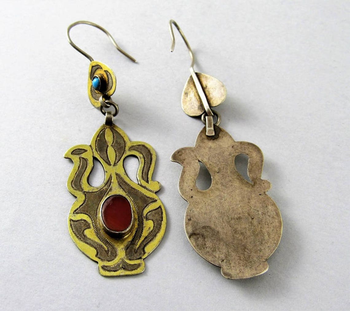 Turkmen Earrings - Turkmen Jewelry - Carnelian Earrings - Ethnic ...