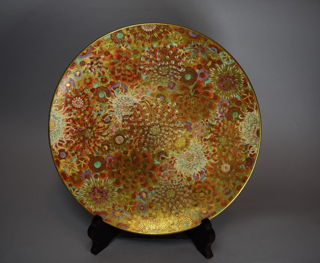 Antique Large Satsuma 1000 Flower Millefleur, Millefiori Pottery Dish ...