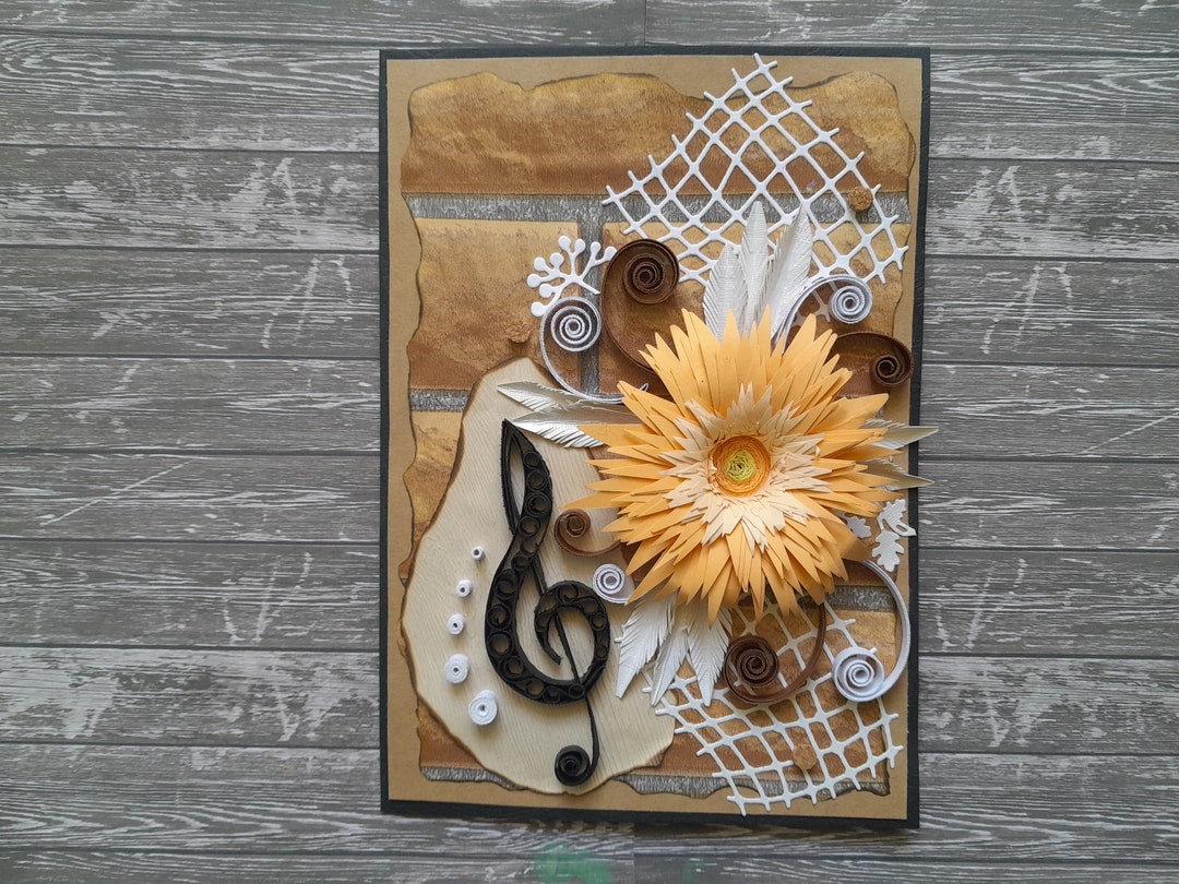 Music Ornament Quilling Card With 3D Flower Unique Birthday Card for ...