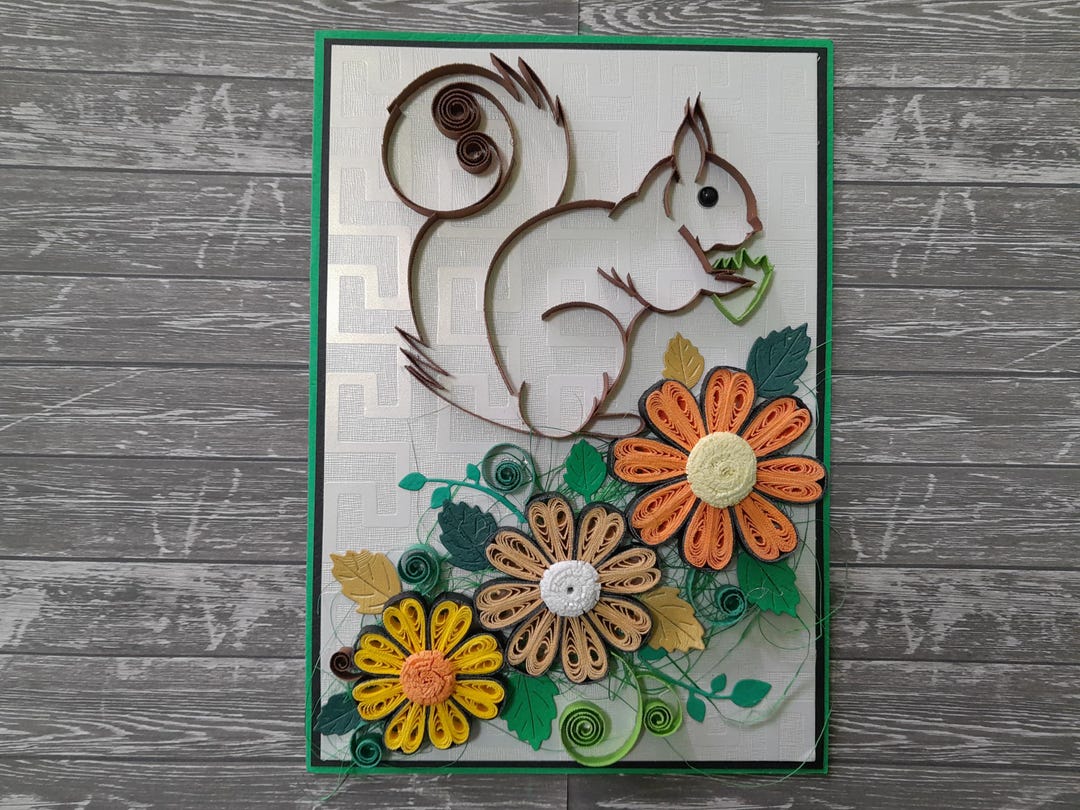 Wildflower Bouquet Quilling Art Card, Thank You Teacher Card, Squirrel ...