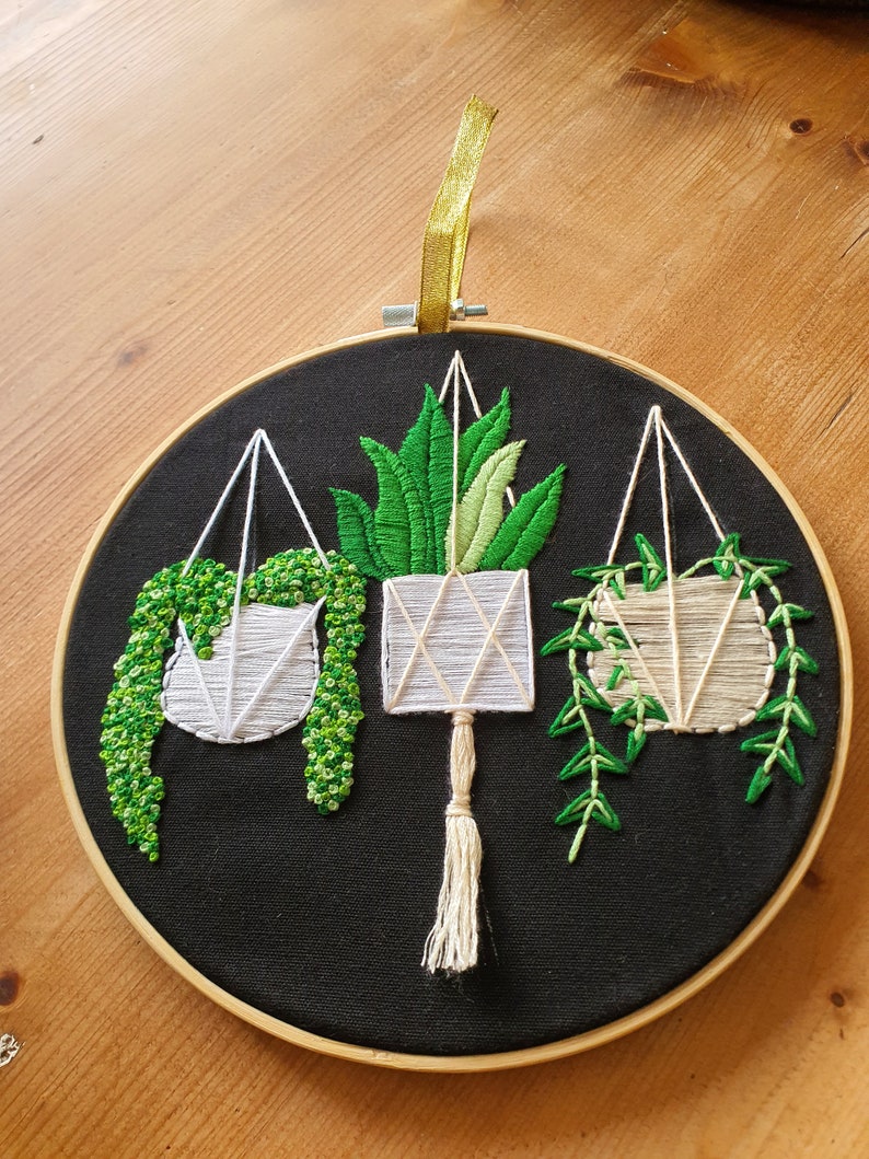 Hand Embroidered Plant Wall Hanging - Etsy