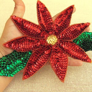 Large Poinsettia Flower Sequin Patch, Floral Sequined Patches, Plant Patch - Etsy
