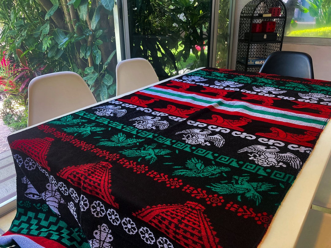 Black Mexican Table Runner, Rebozo, Fiesta Party Decoration Tablecloth ...