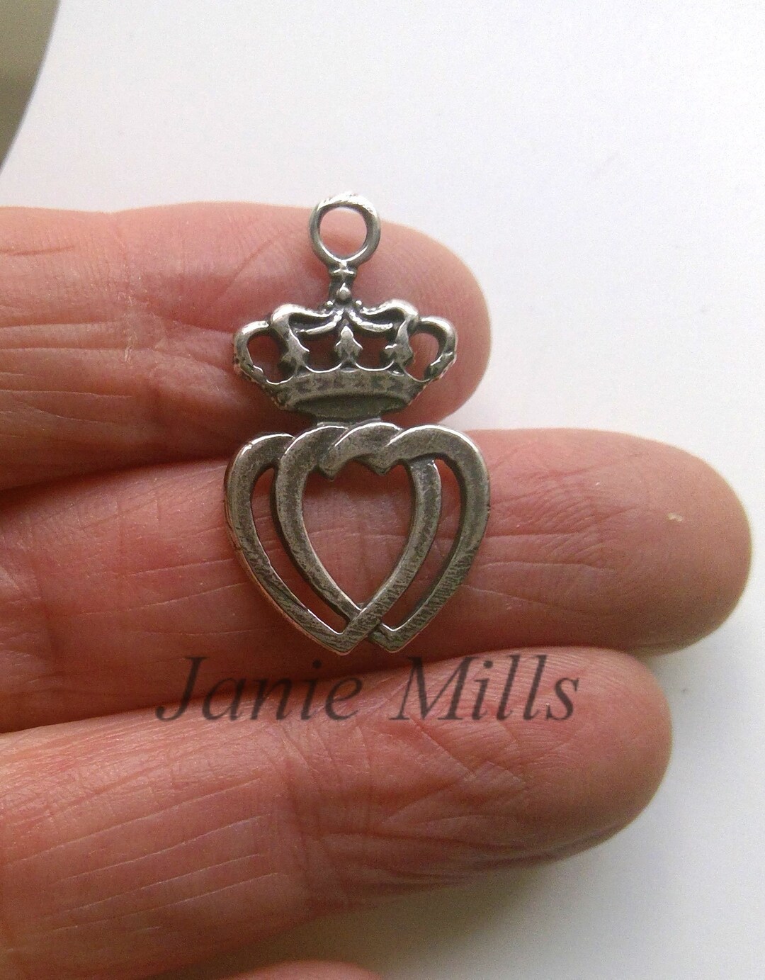Charm Pendant Sacred Heart With Crown Scottish Luckenbach Sterling - Etsy