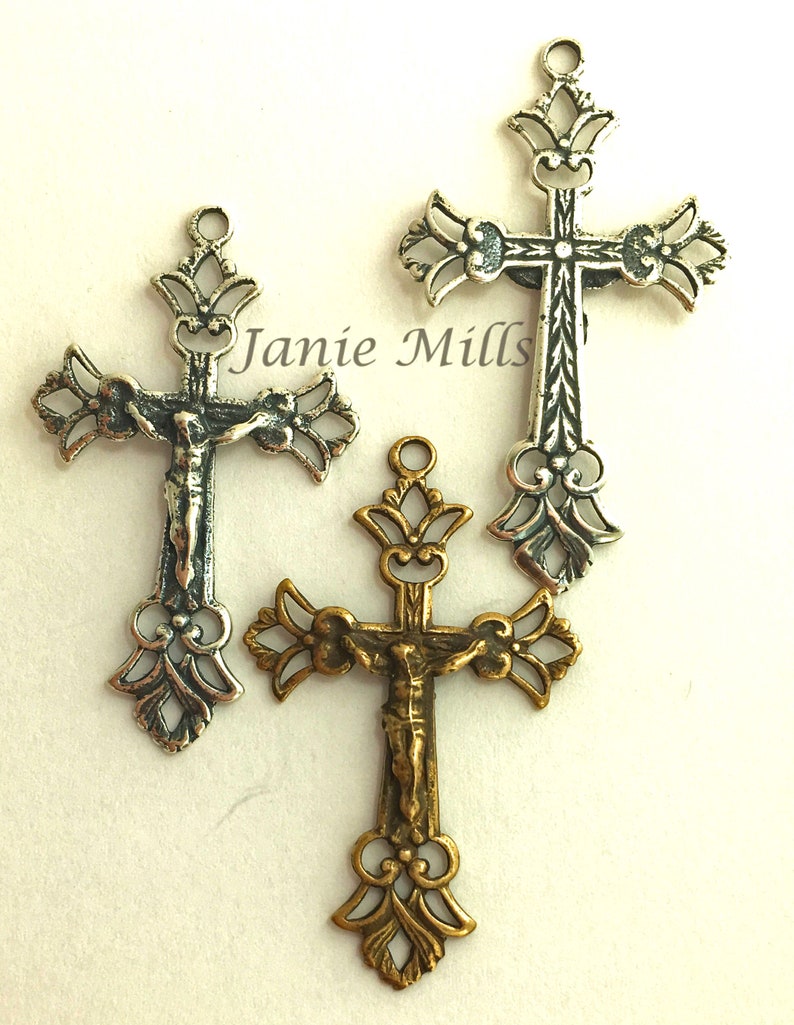 Crucifix Cross Double Sided Details Sterling Silver or Bronze - Etsy