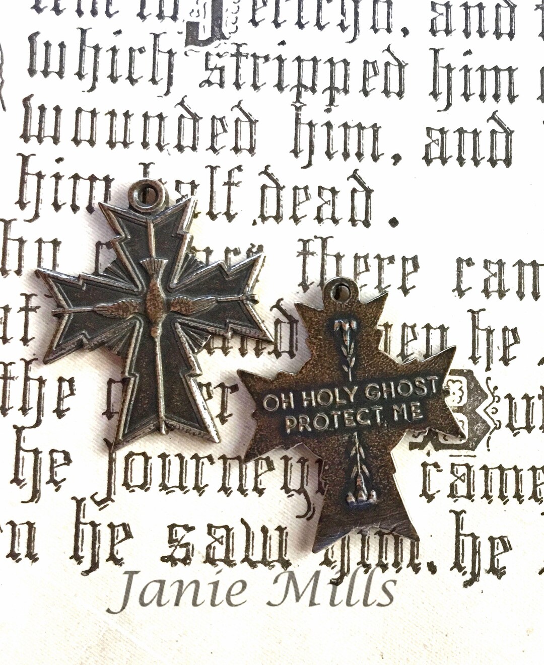 Cross Bronze Holy Spirit Protect Me - Etsy España