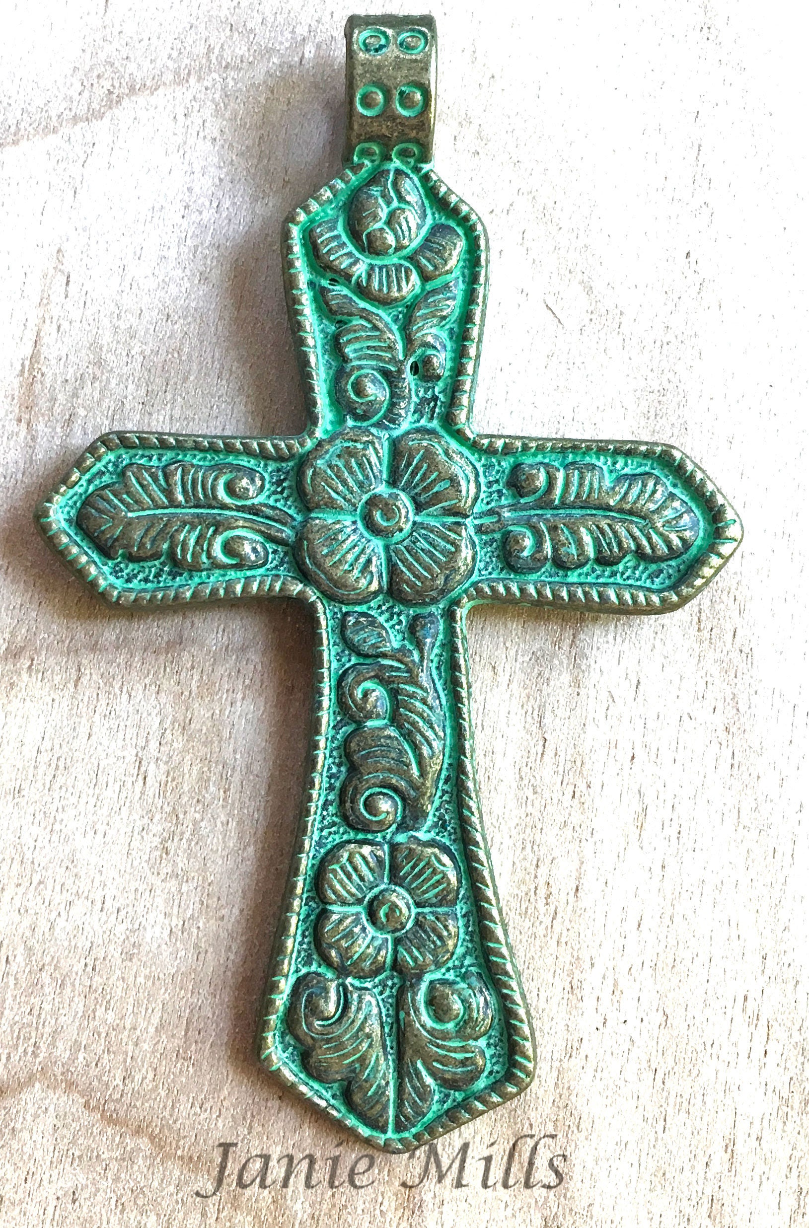Cross Pewter Verdigris Flowers 1.75" X 27.5" - Etsy