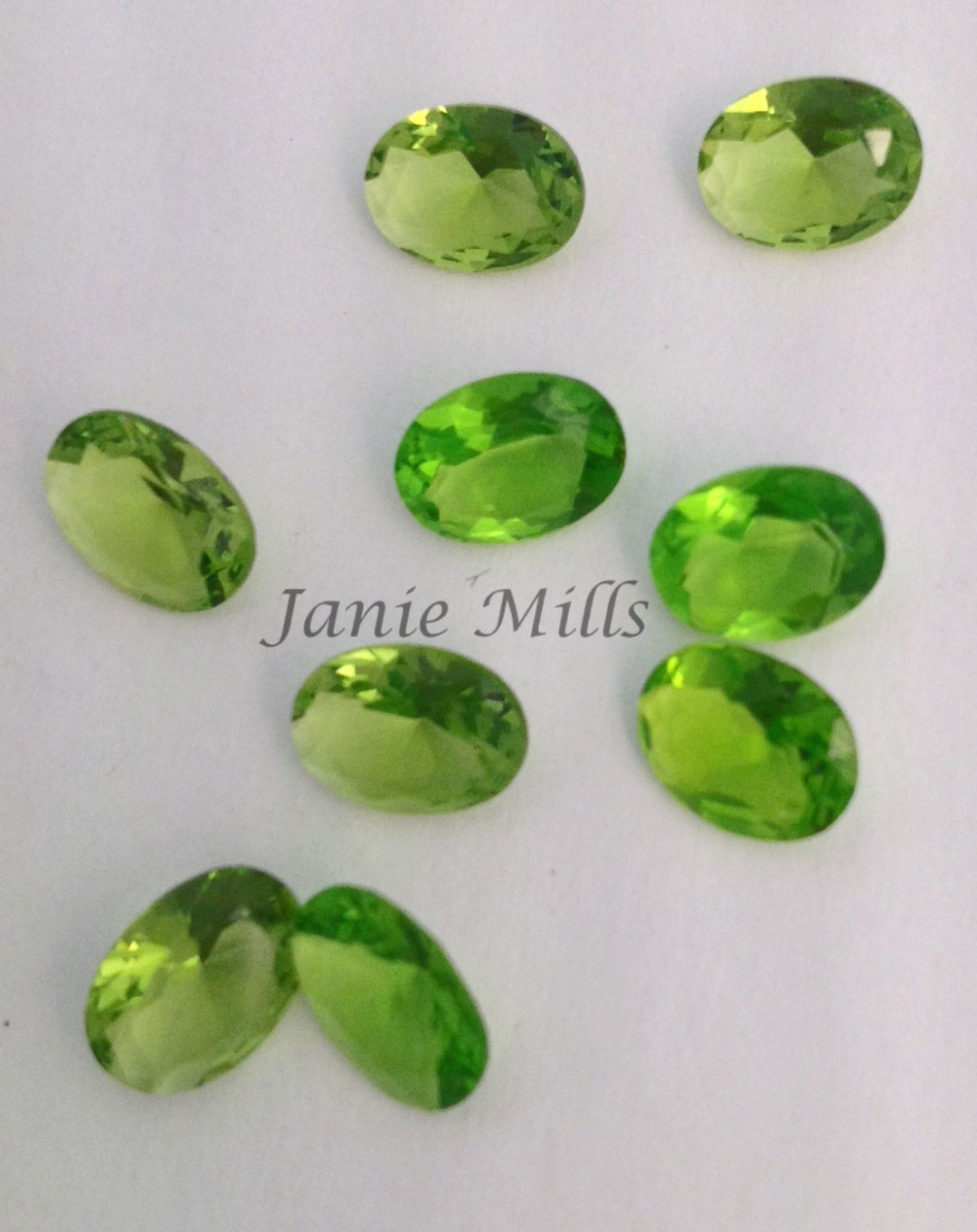 Peridot Faceted Synthetic Gemstone Pointed Back Oval 6x8mm 8x10mm ...