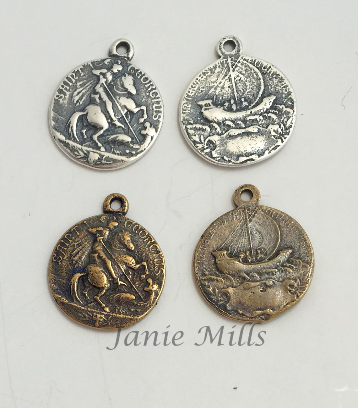 Pendant Charm St George and Ship Bronze or Sterling Silver - Etsy