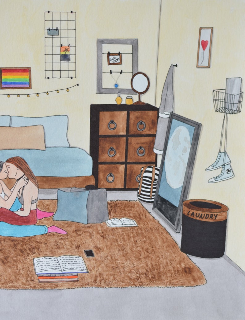 Dorm Room original Watercolor Painting - Etsy