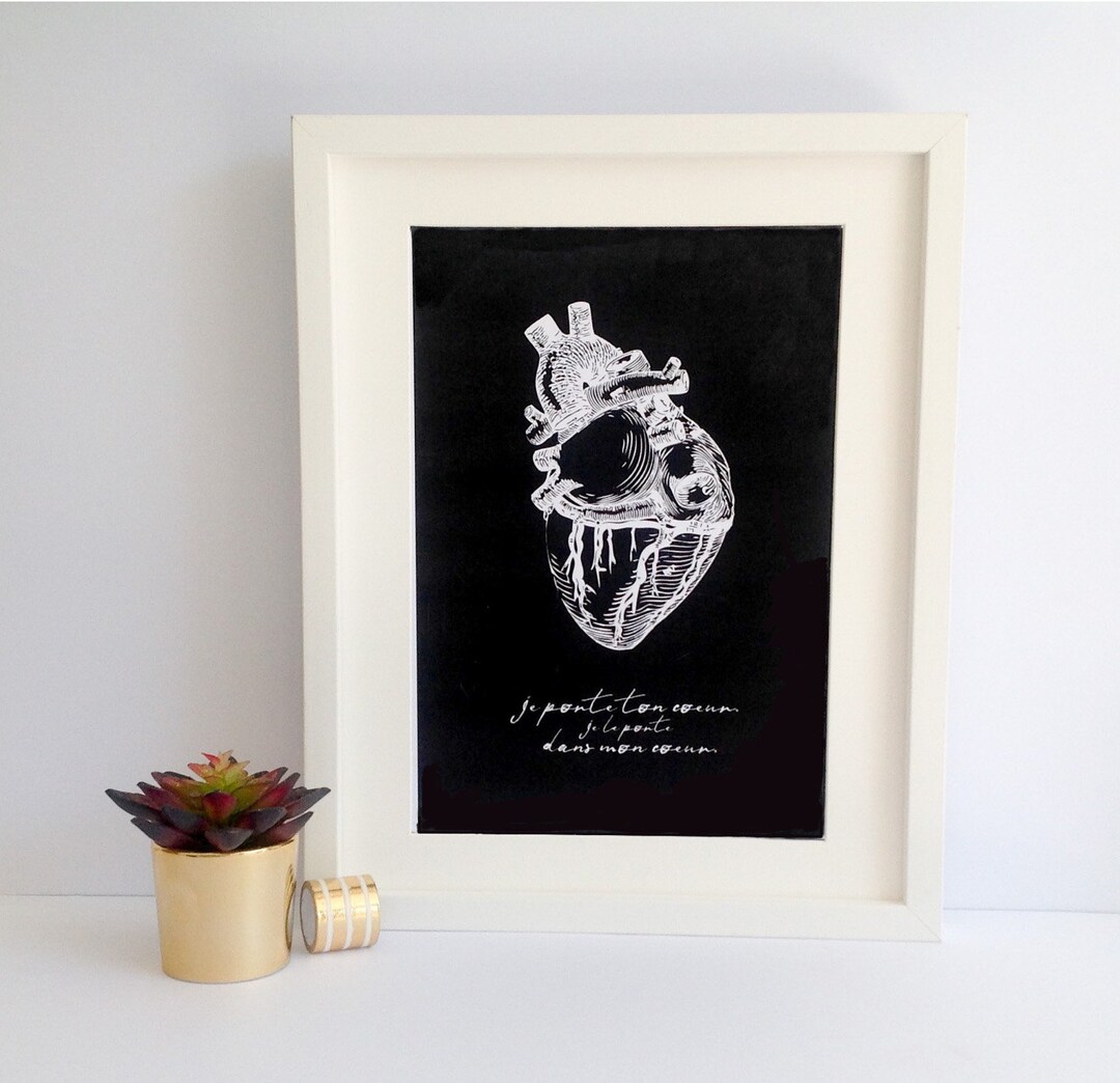 Illustrated Human Heart Print , I Carry Your Heart, I Carry It in My ...
