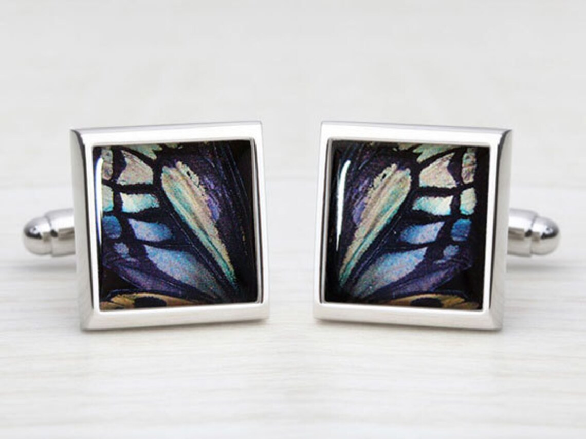 Shades of Blue & Green Butterfly Wing Print Cufflinks - Etsy