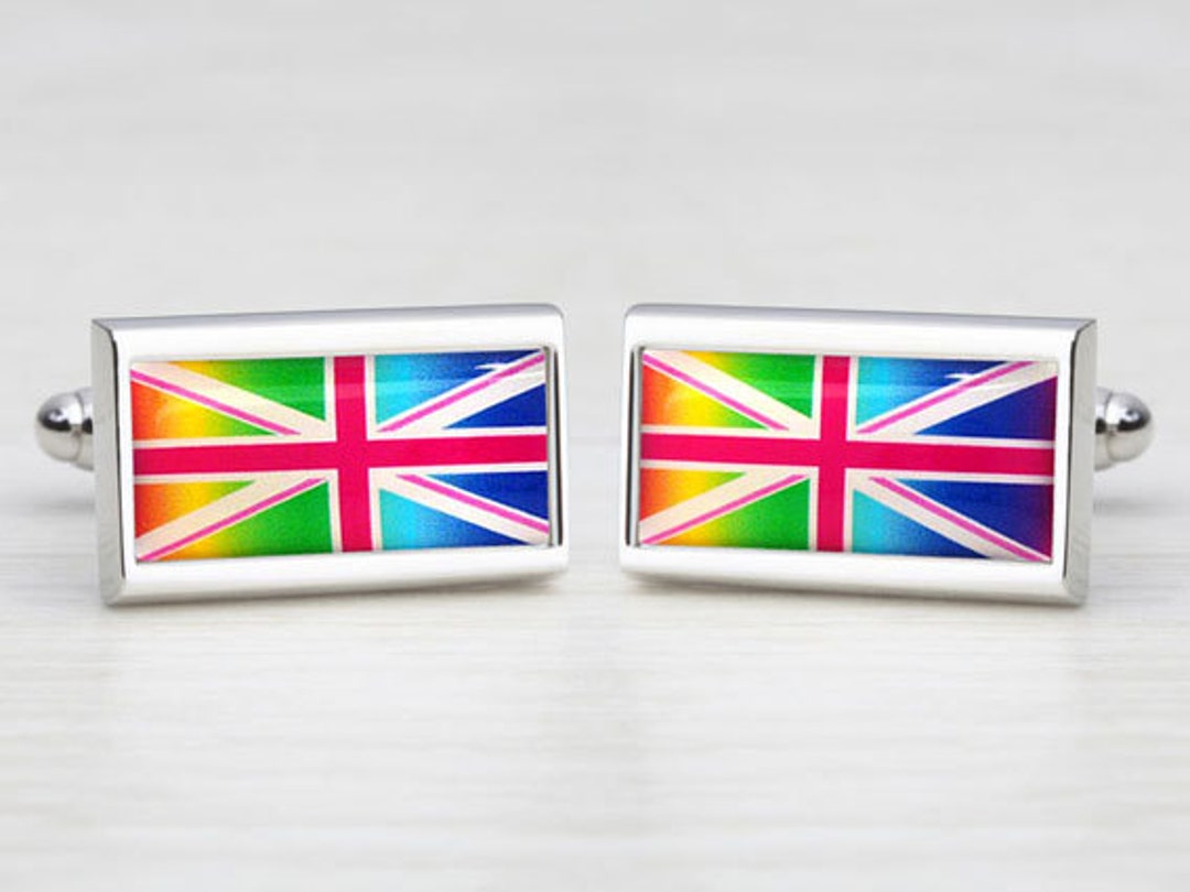 Multi-coloured Rainbow Union Jack Cufflinks - Etsy