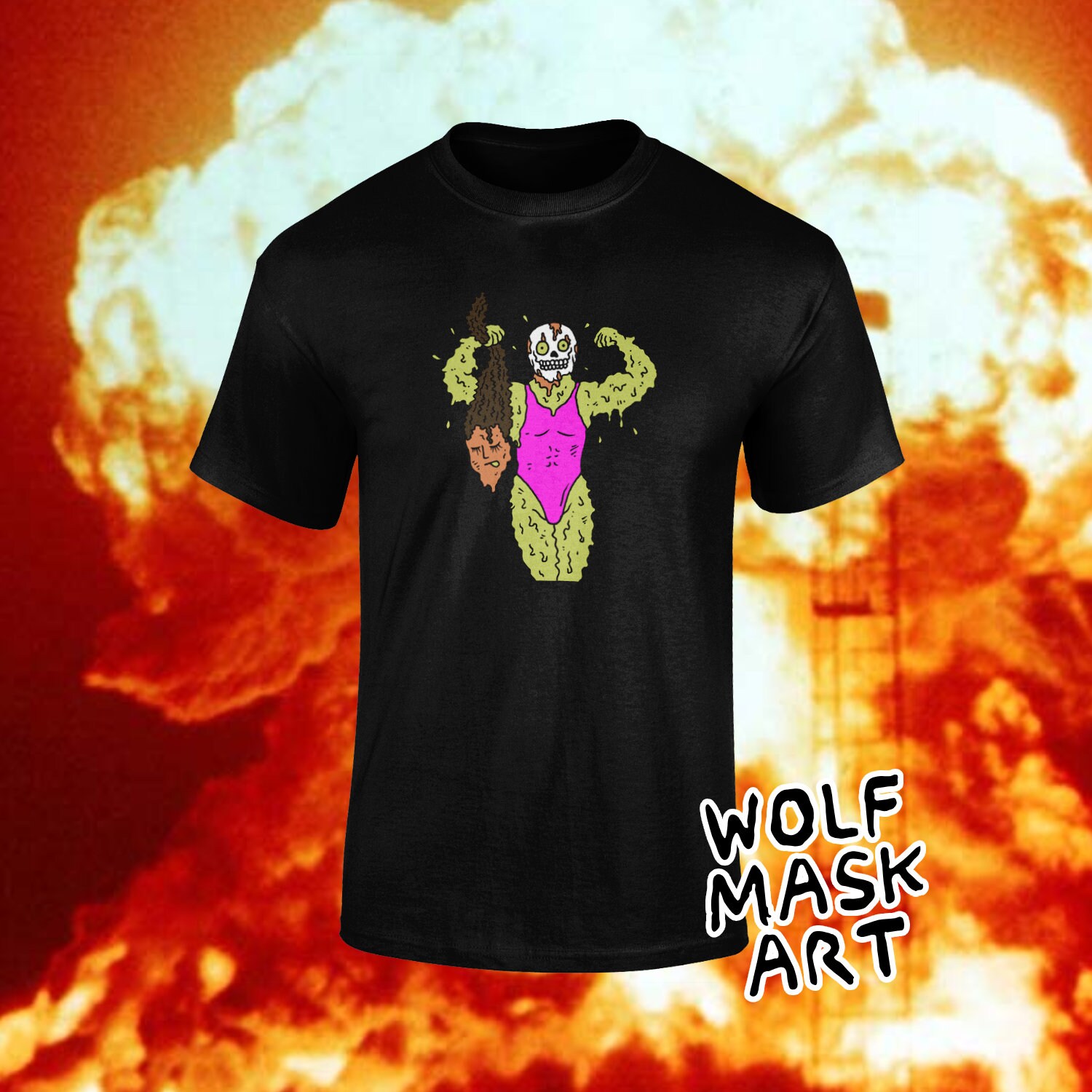 Wolfmask Atomic Girl Mutant Bodybuilder Comic Cartoon Art T-shirt ...