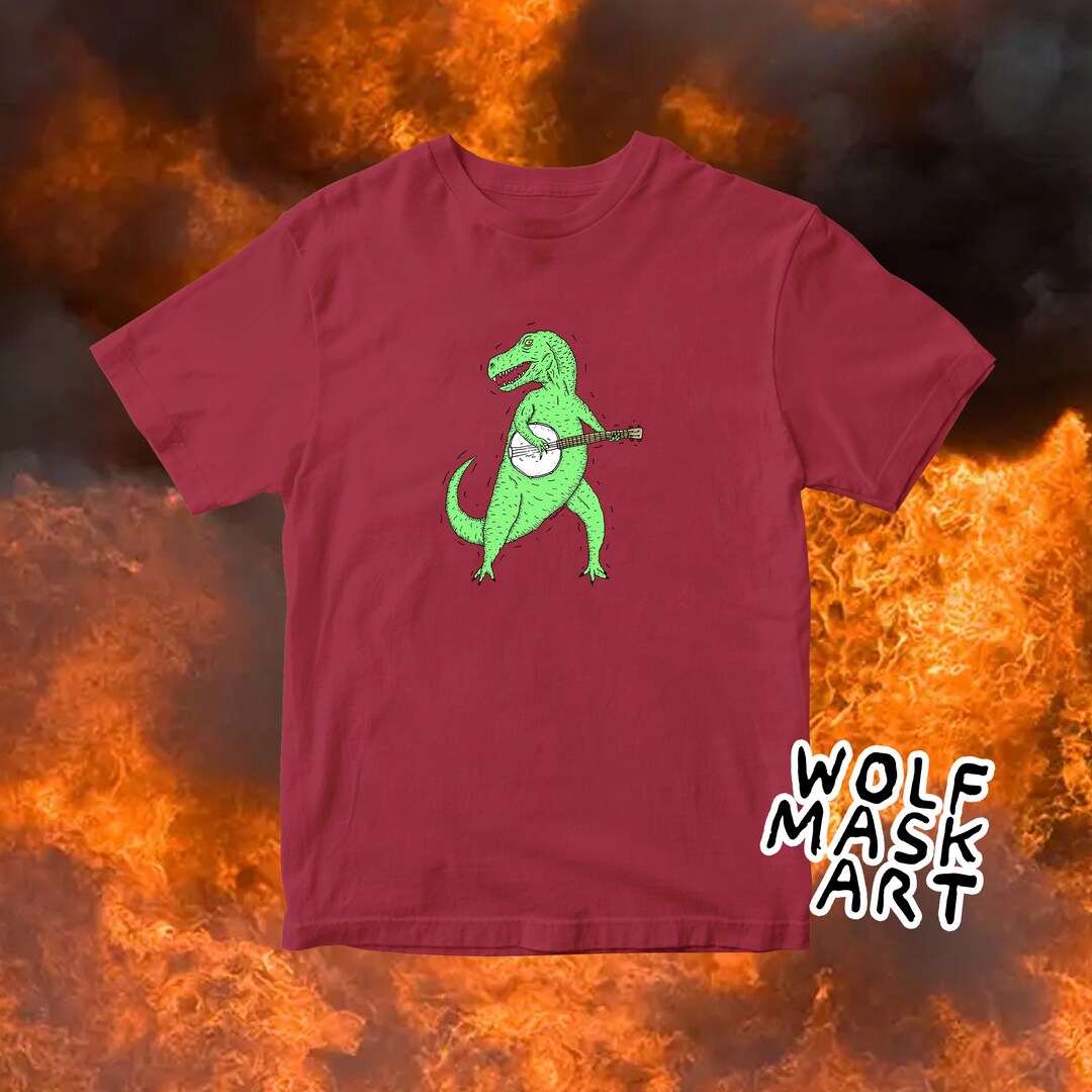 Wolfmask T-rex Dinosaur Banjo Party Weird Stupid Lowbrow Cartoon Comic ...