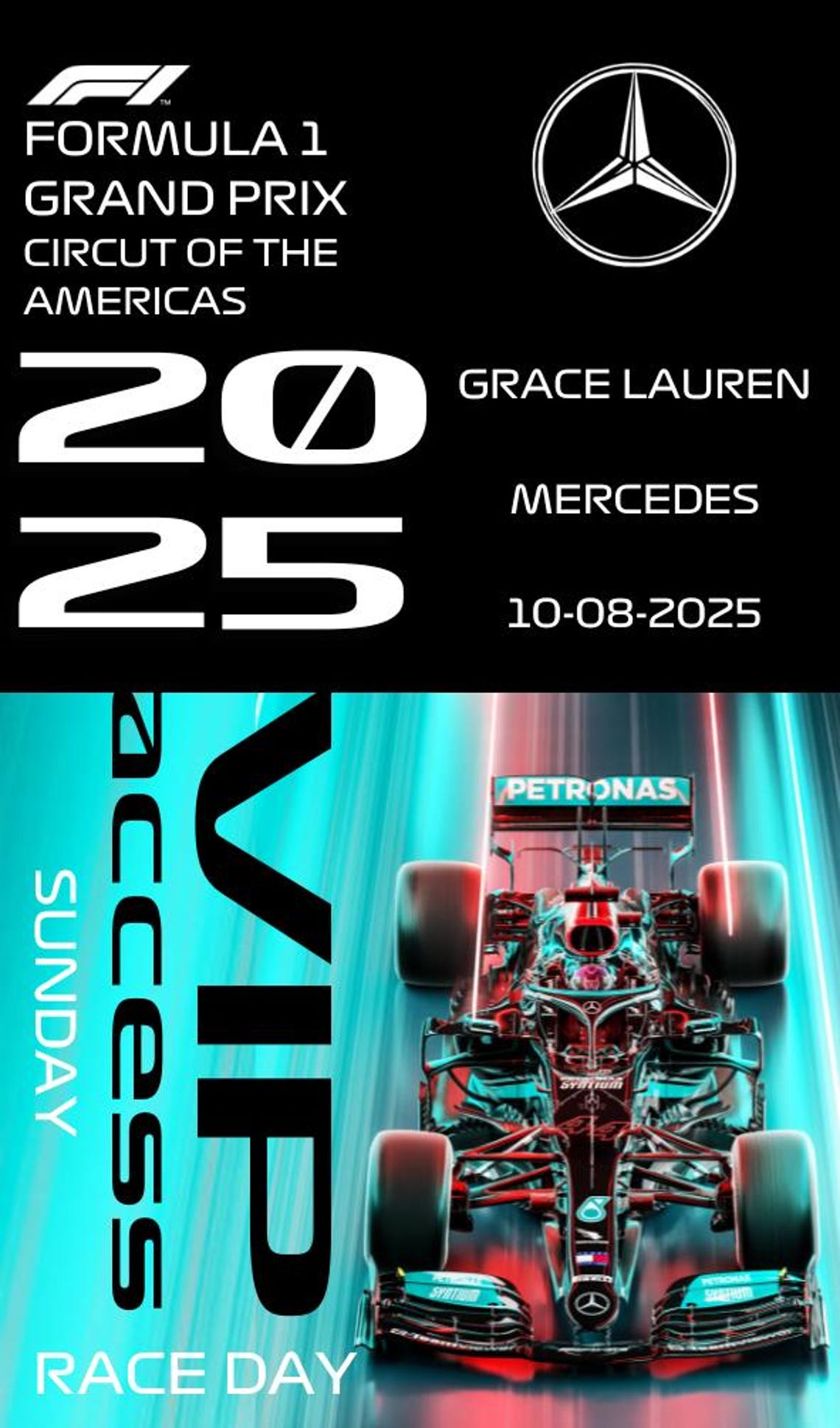 Mercedes Formula 1 VIP Pass Template – Instant Download, Customizable ...