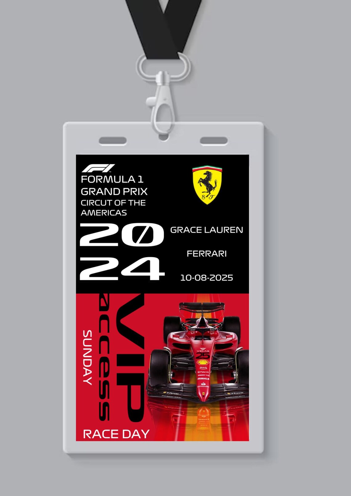 Ferrari Formula 1 VIP Pass Template – Instant Download, Customizable ID ...