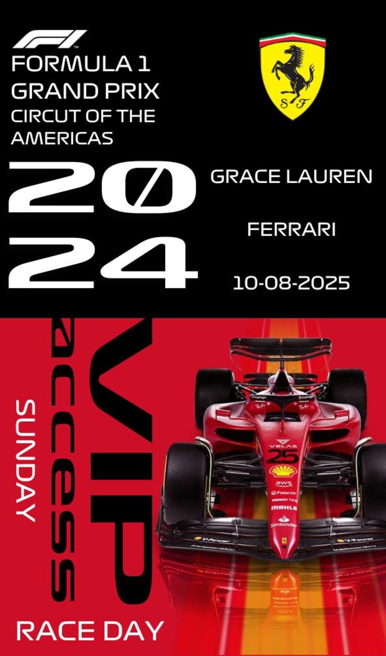 Ferrari Formula 1 VIP Pass Template – Instant Download, Customizable ID ...