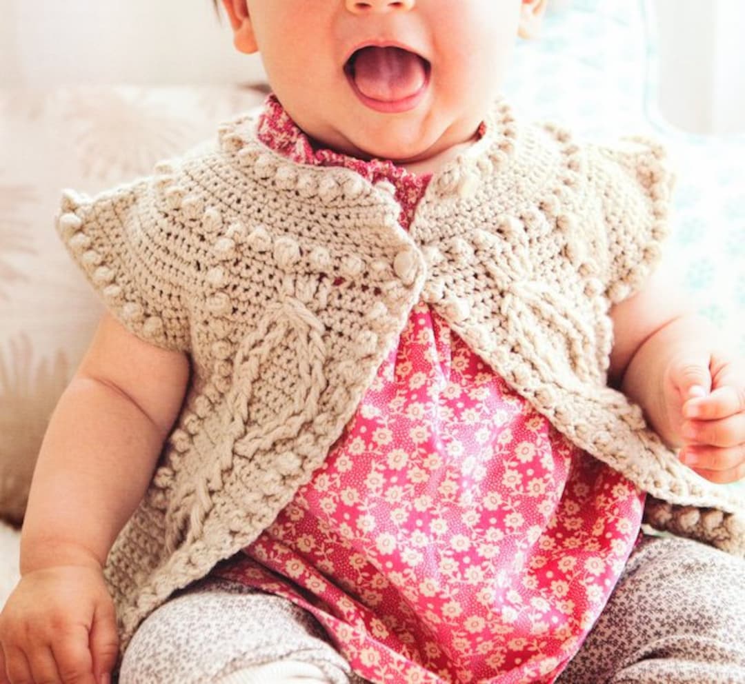 Baby Girl Crochet Bobble Diamond Cables Yoked Cardigan 3 - 24 Months ...
