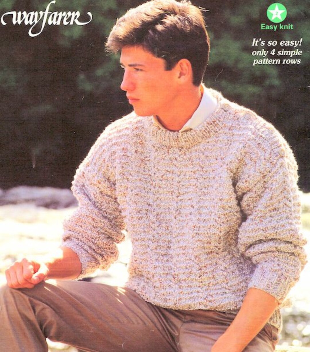 Easy Beginner Men's Textured Chunky Button Shoulder Sweater Round Neck ...