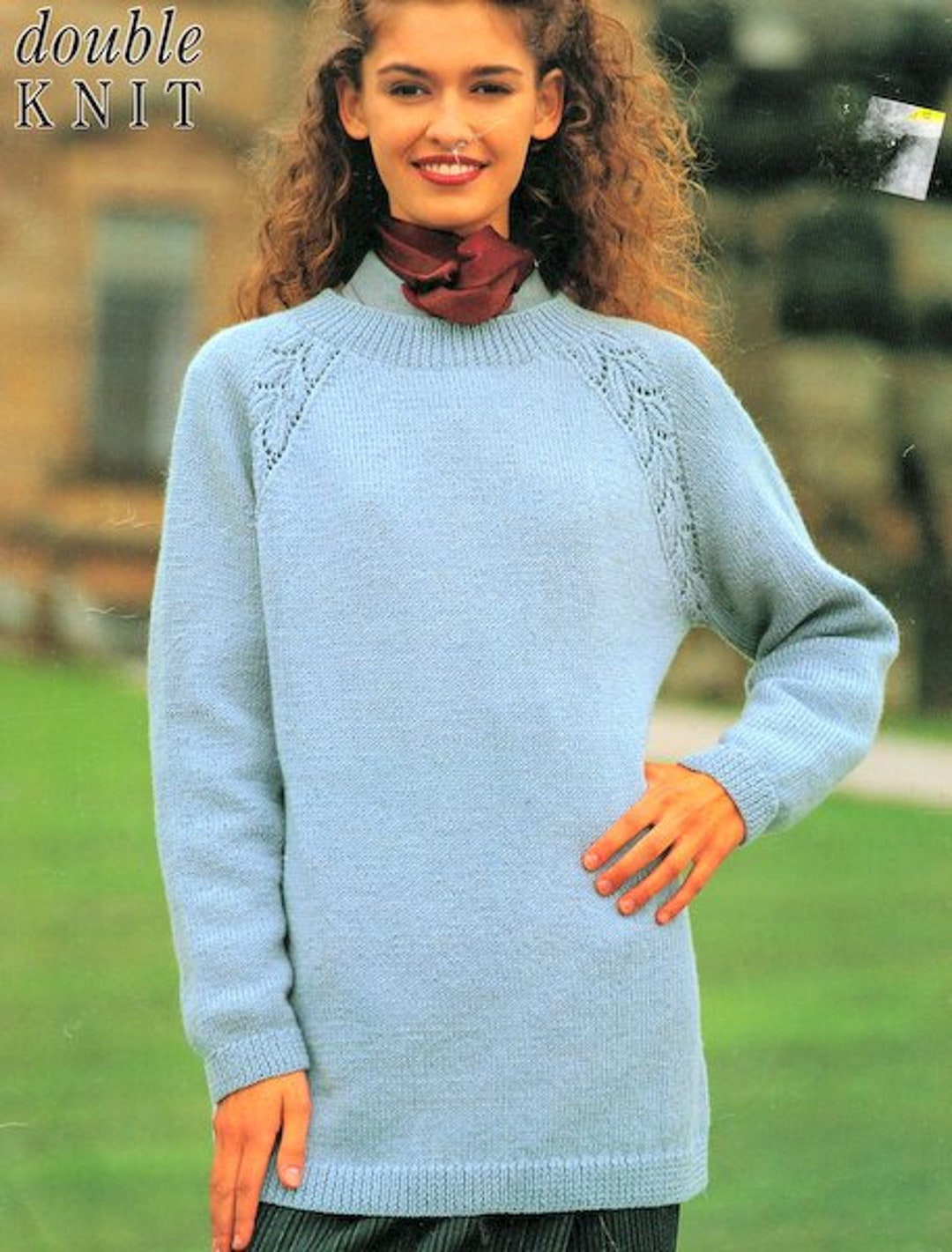 Unusual Lace Raglan Round Neck Long Classic Sweater Womans 32"- 46 ...