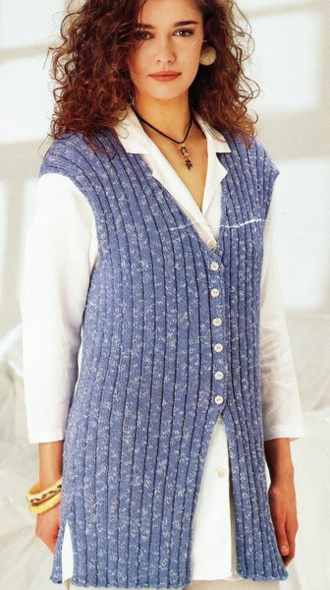 Ribbed Waistcoat Sleeveless Cardigan V Neck 30" - 40"~ DK 8 Ply Light ...