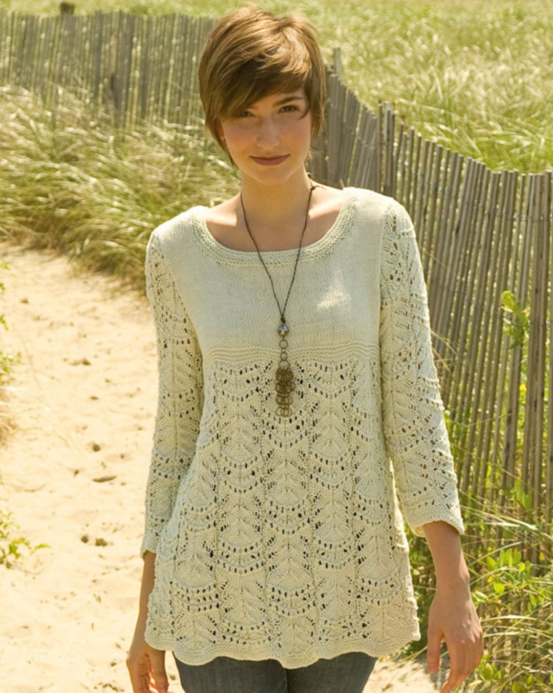 Womens Ladies Lovely Wavy Lace Pattern Tunic 36 50 DK Cotton Pdf ...