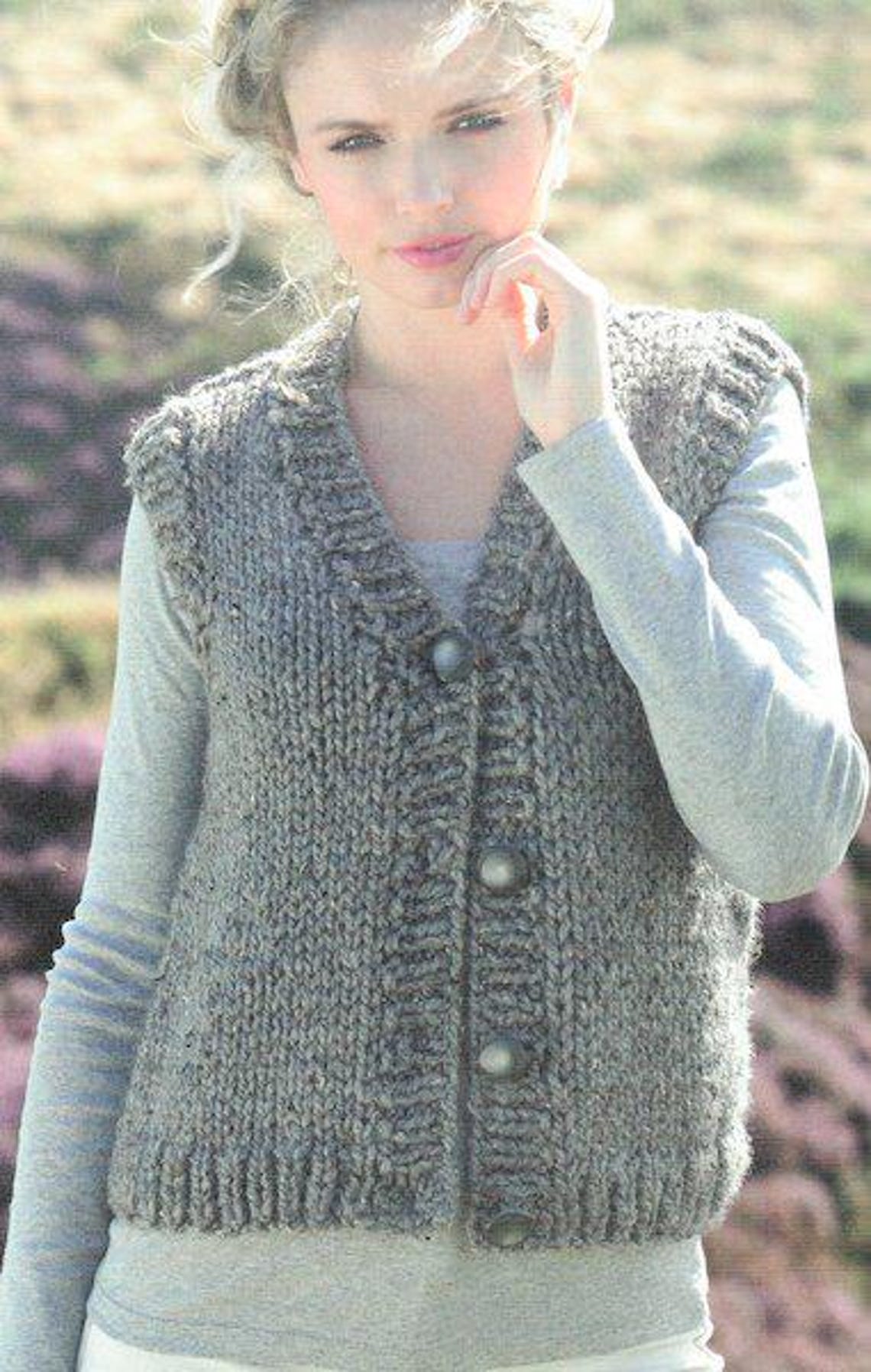 Super Easy Womens Waistcoat V Neck Top Slipover 28" - 46" Mega Chunky ...