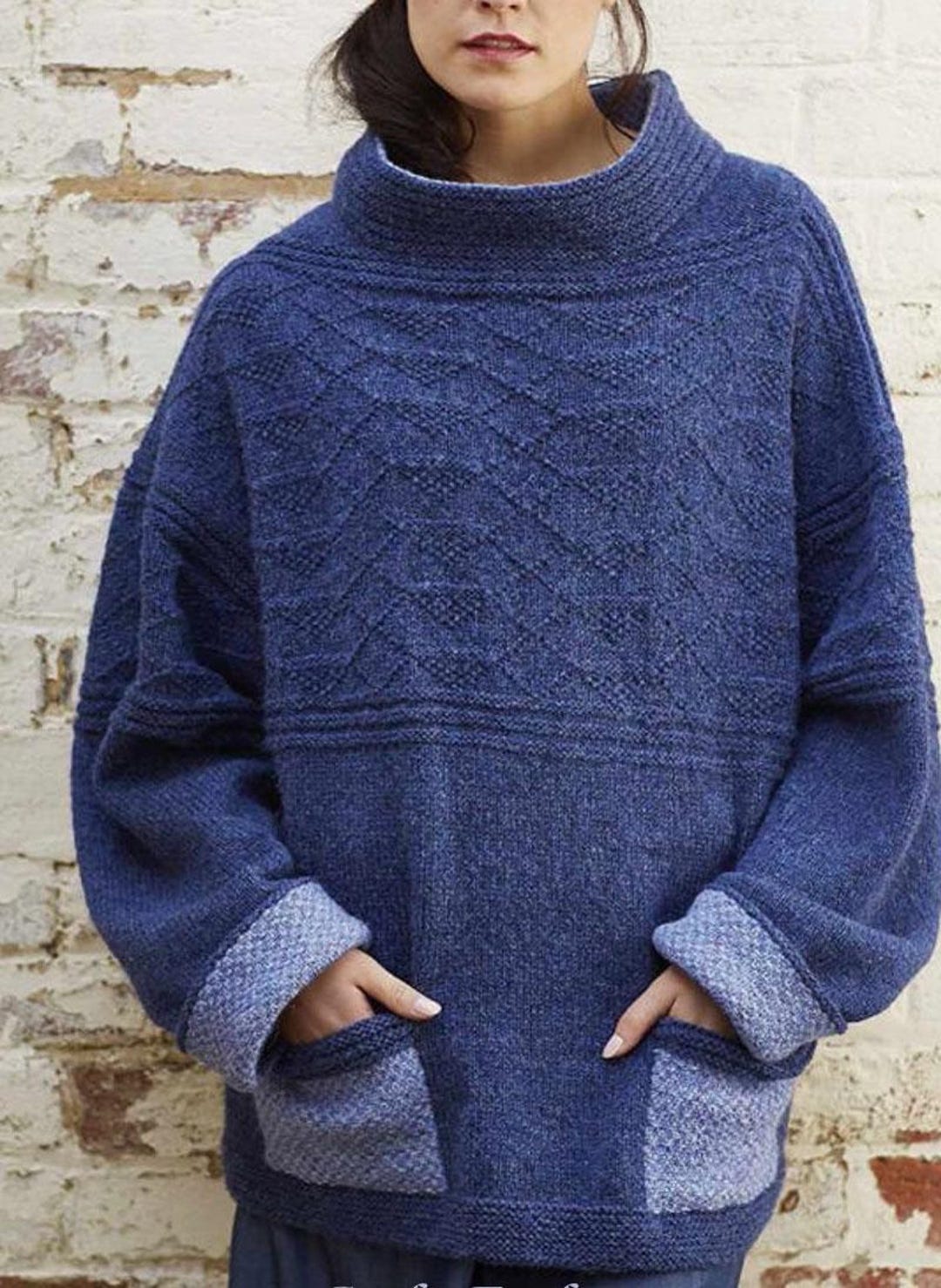 Traditional Gansey Style Guernsey Drop Sleeve Sweater Smock Pockets ...