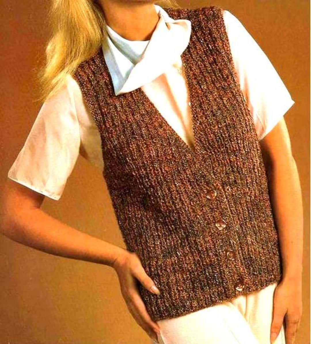 Easy Rib V Neck Waistcoat Womens Girls 30" - 40" Aran 10 Ply Worsted ...
