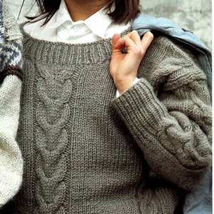Womens Cable Sweater Drop Sleeve Low Neck ~ Lopi Chunky Bulky 12 Ply ...