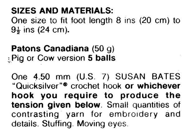 Adult Cow & Pig Slippers Crochet Pattern One Size ~ Aran Worsted / 10 ...