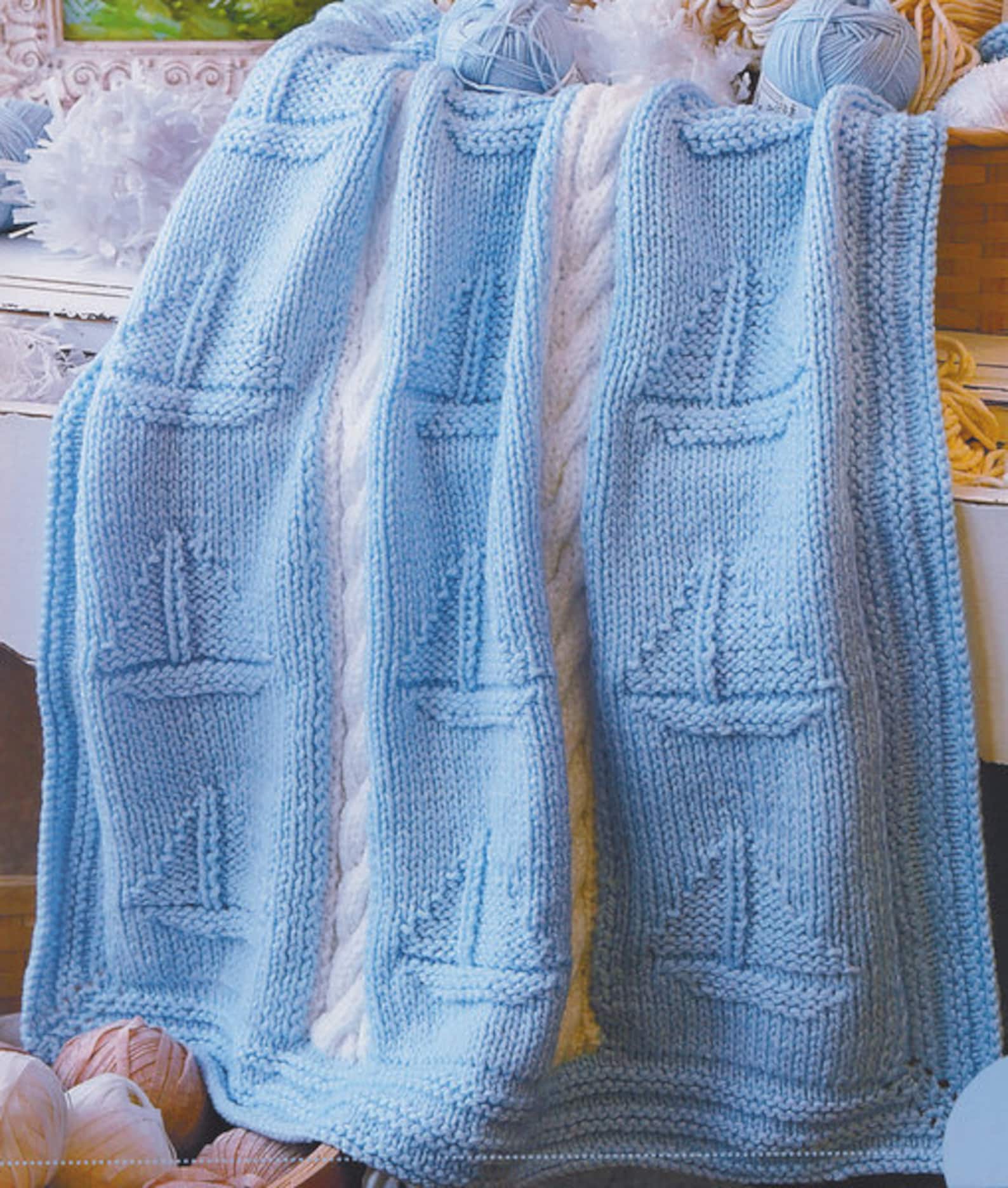 Chunky Wool Boat/nautical Baby Blanket ~ Cable Panel~ 36" X 44"~ Chunky ...