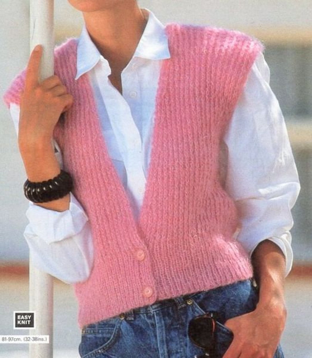 Rib V Neck Button Waist Waistcoat Vest Top Womans 32" - 38" ~ Chunky ...