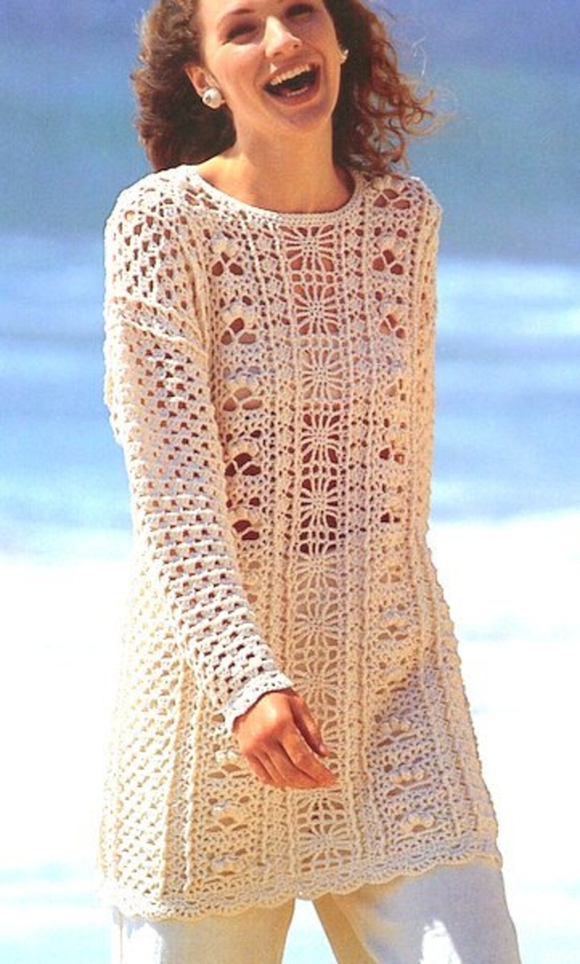 Easy Motif CROCHET PATTERN Summer Beach Long Line Sweater Scallop ...