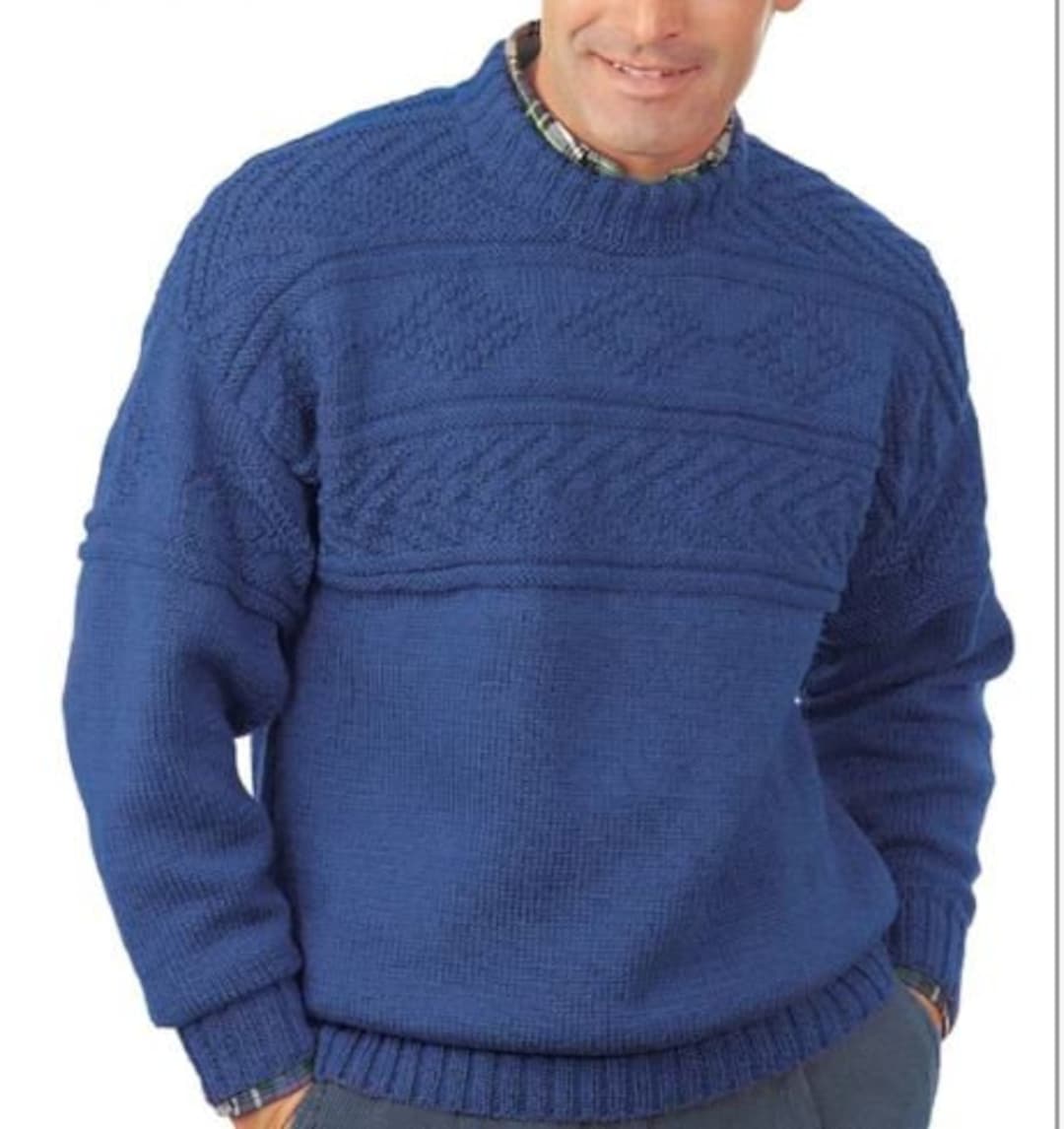 Guernsey Textured Man's Sweater With Drop Shoulders ~ 36" - 42" DK ...