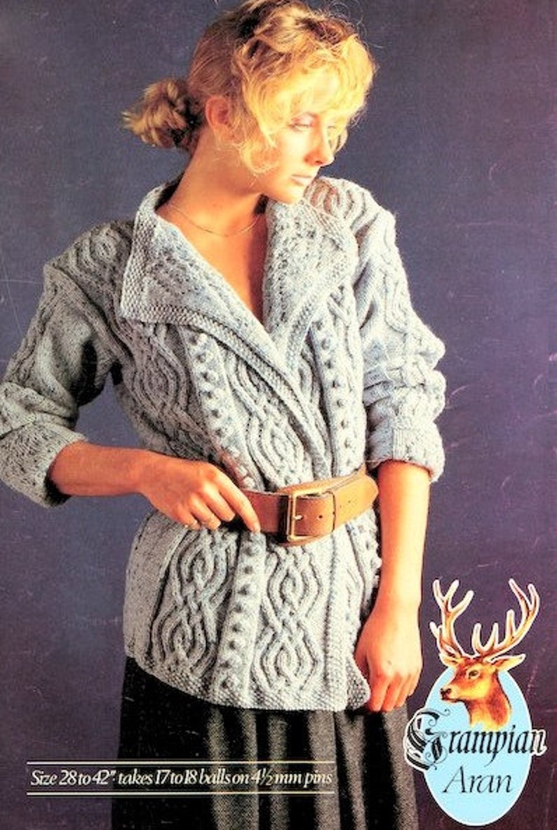 Woman's Celtic Traditional Jacket Cardigan Cable & Bobbles 28" - 42 ...
